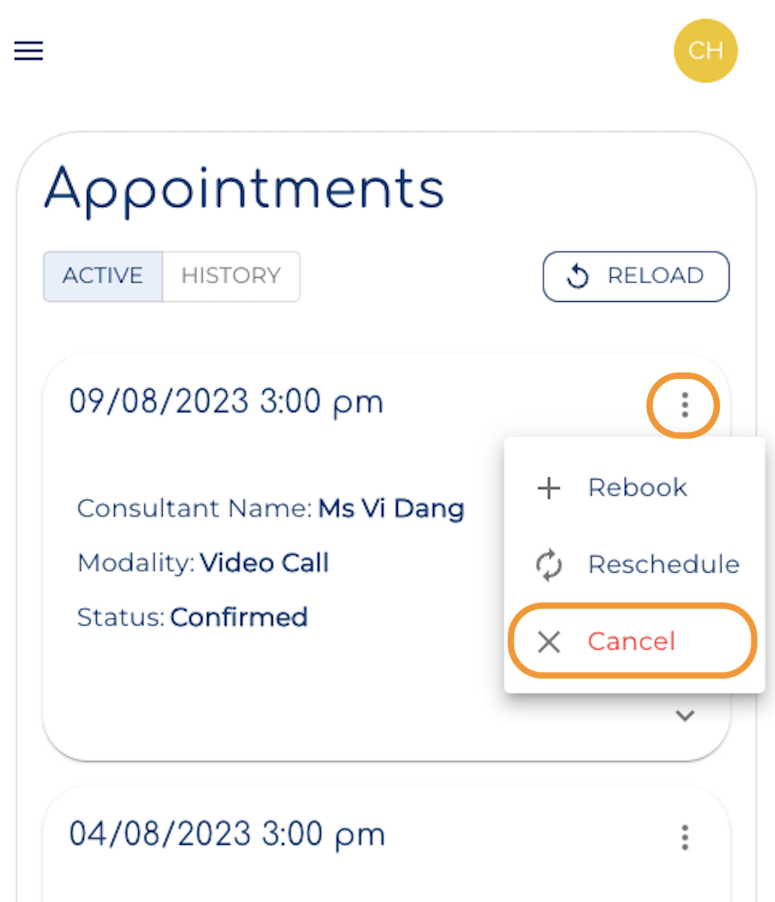 Cancel an appointment